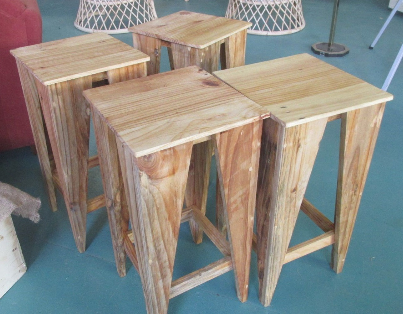 4 x Tall Upcycled Pallet Timber Stools – The Shed Project Kāpiti